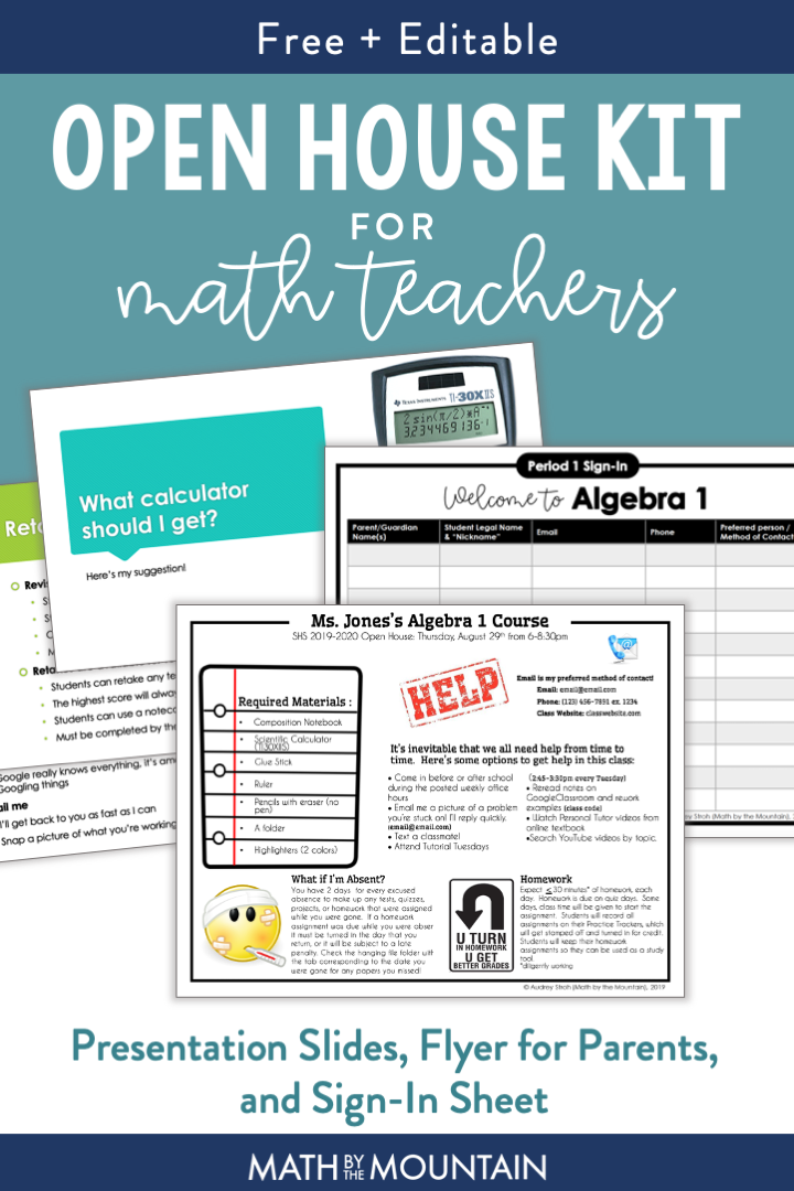 Open House Kit for Math Teachers – Editable Freebie – Math by the Mountain