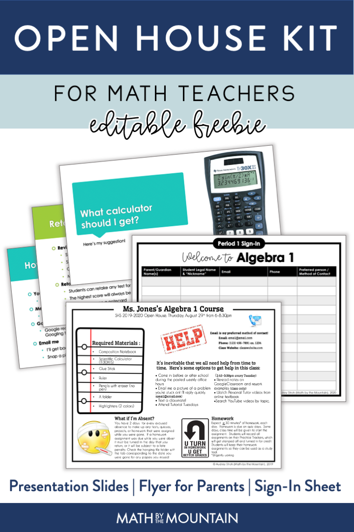 Open House Kit for Math Teachers – Editable Freebie – Math by the Mountain