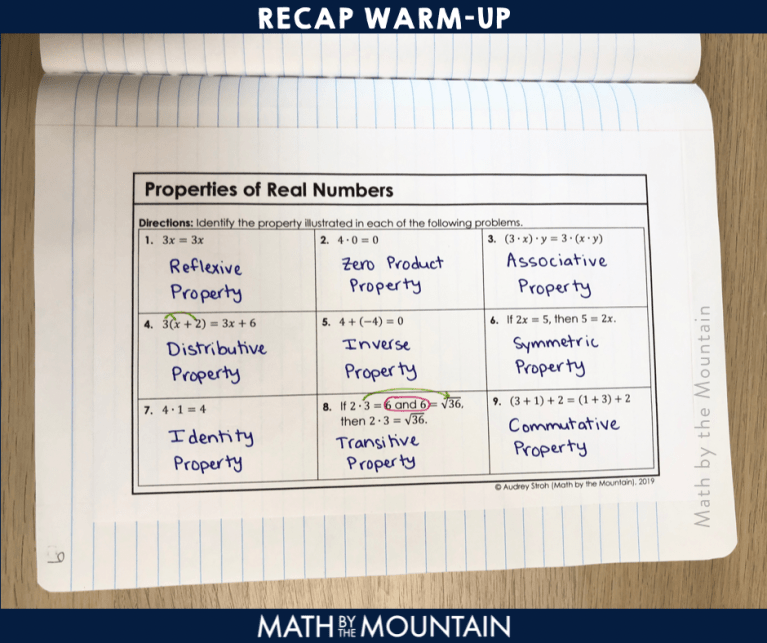 How I teach Properties of Real Numbers – Math by the Mountain